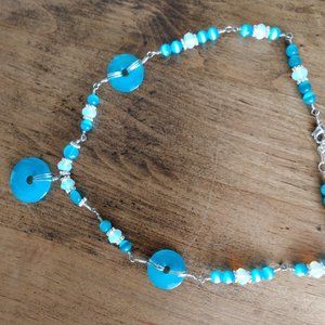 Hand Crafted | Jewelry | Aqua Blue Beaded Necklace With Hand Wrapped ...